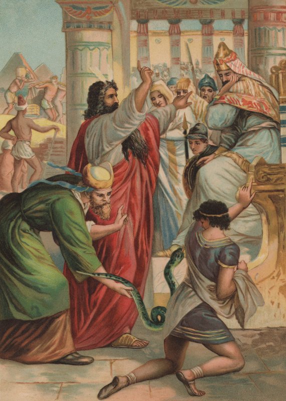 Moses' Stab verwandelt sich in eine Schlange im Hof des Pharao